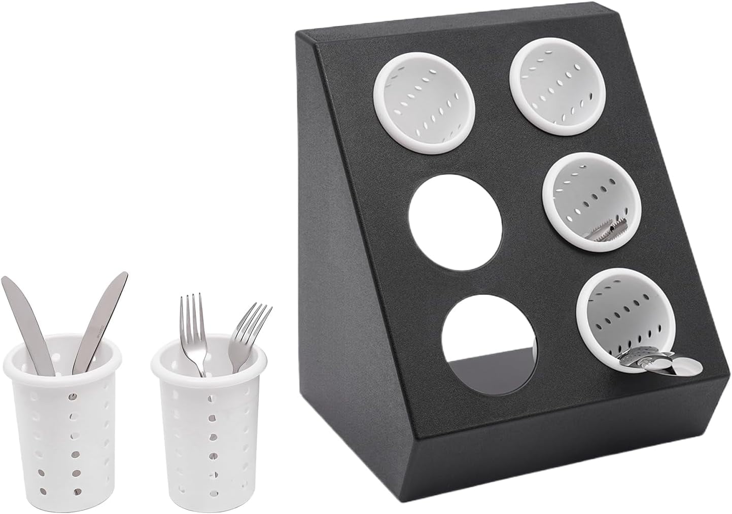 6-Compartment Restaurant Utensil Holder, Flatware Cylinder Storage ...