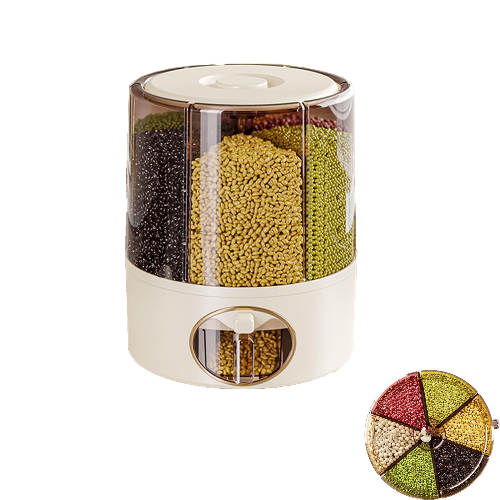 6-Compartment Rotating Grain Dispenser 360° Spinning Dry Food Storage ...