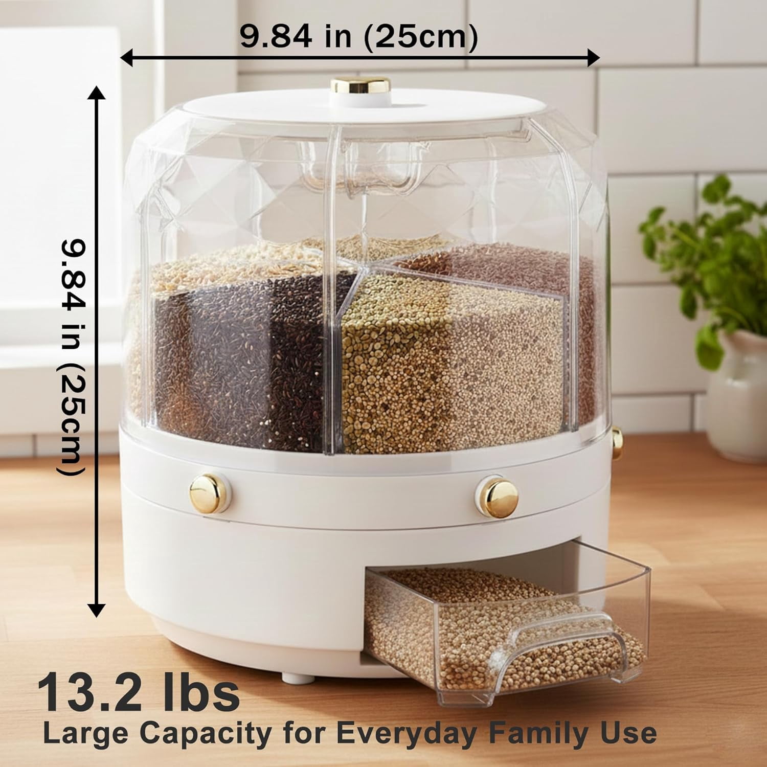 6-Compartment Rotating Grain Dispenser for Kitchen Pantry, One-Press ...