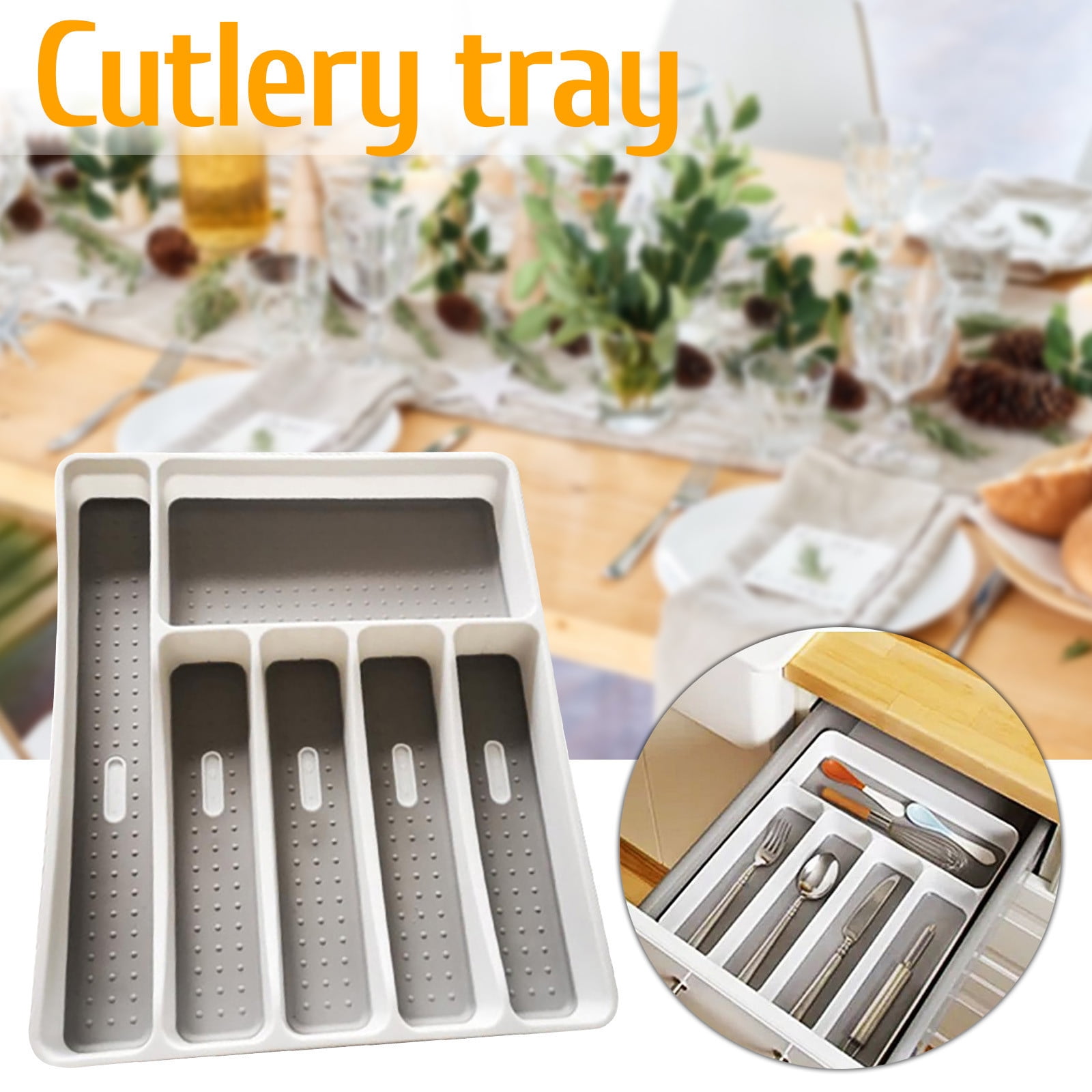 6-Compartment Silverware Organizer, Stainless Steel Kitchen Tray, Space ...