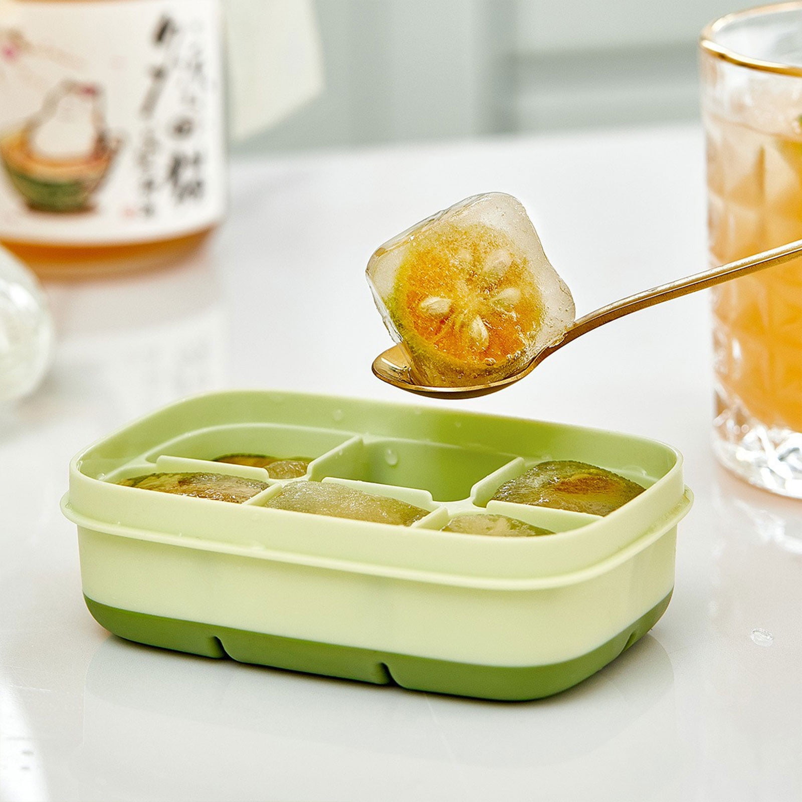 6-Compartment Square Ice Cube Tray with Lid, Stackable PP Material, 11 ...