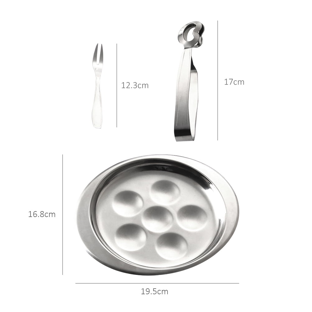 6,Compartment Stainless Steel Snail Plates, Escargot Set w/ Tongs Fork ...
