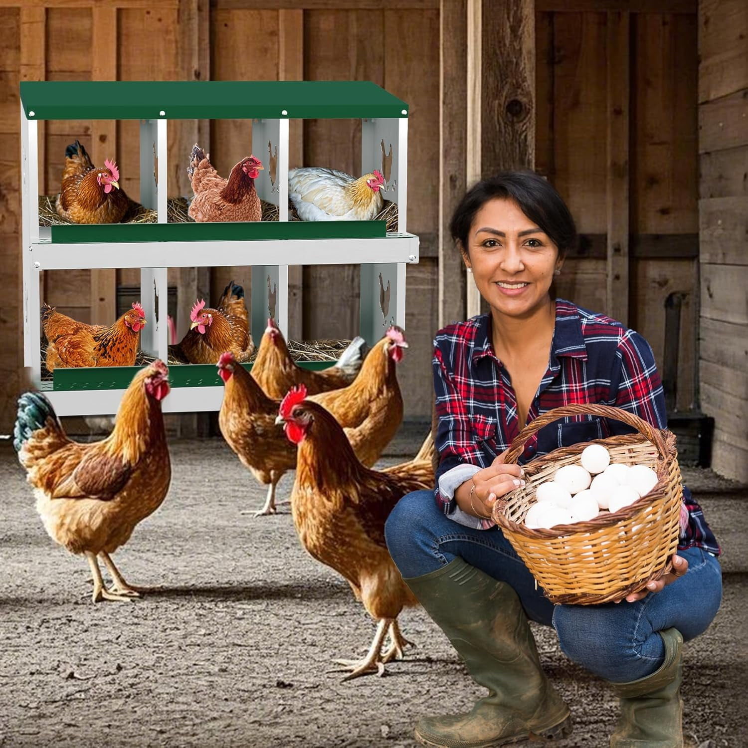 6 Compartments Chicken Nesting Box,2-Tier Chicken Laying Box, 6 Room ...