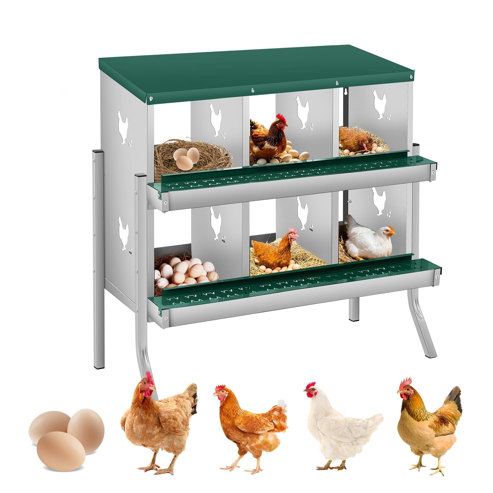 6 Compartments Chicken Nesting Boxes wirh legs for Laying Eggs, Poultry ...