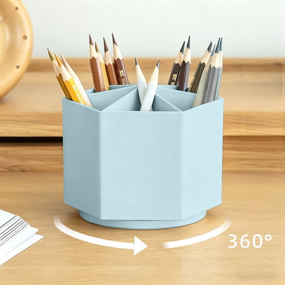 6 Compartments Pen Holder, 360-Degree Rotating Large Capacity ...