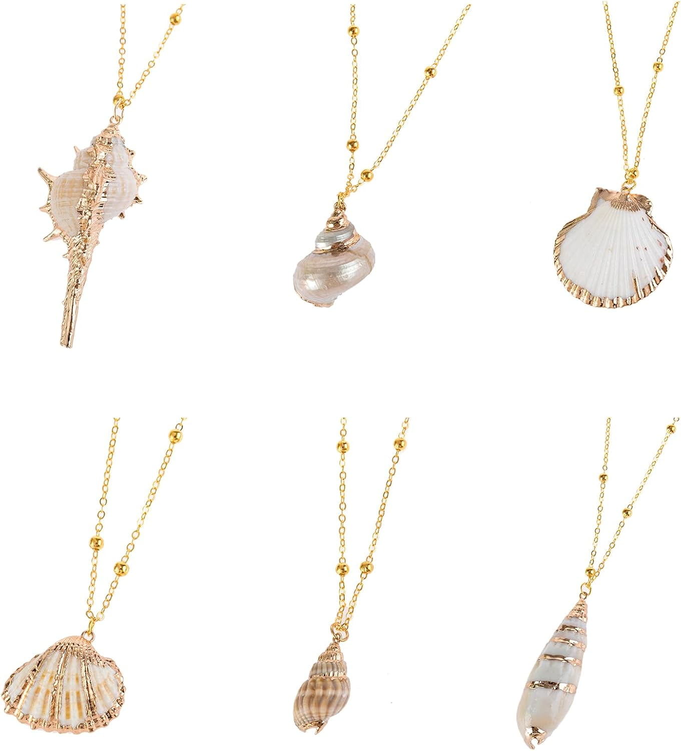 6 Conch Gold Conch Women PCS Natural Pendant Necklaces, Seashell ...