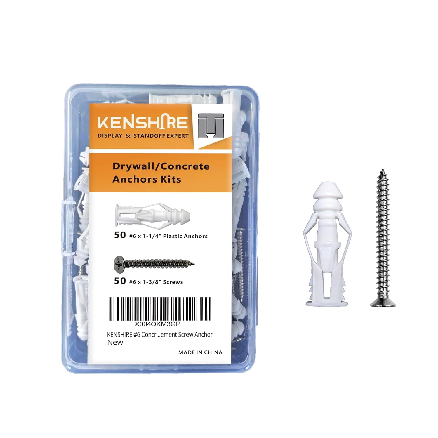 #6 Concrete Wall Anchor and Stainless Steel Screw Assortment kit 100pcs ...