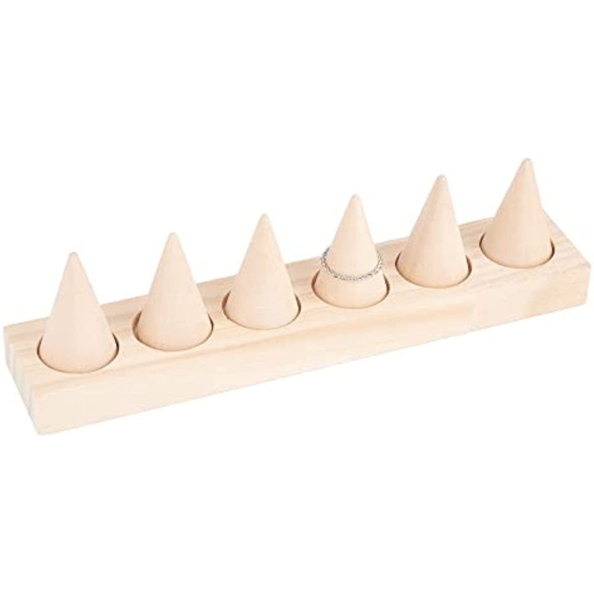 6-Cone Wood Finger Ring Stand Counter Top Finger Cone Ring Organizers ...