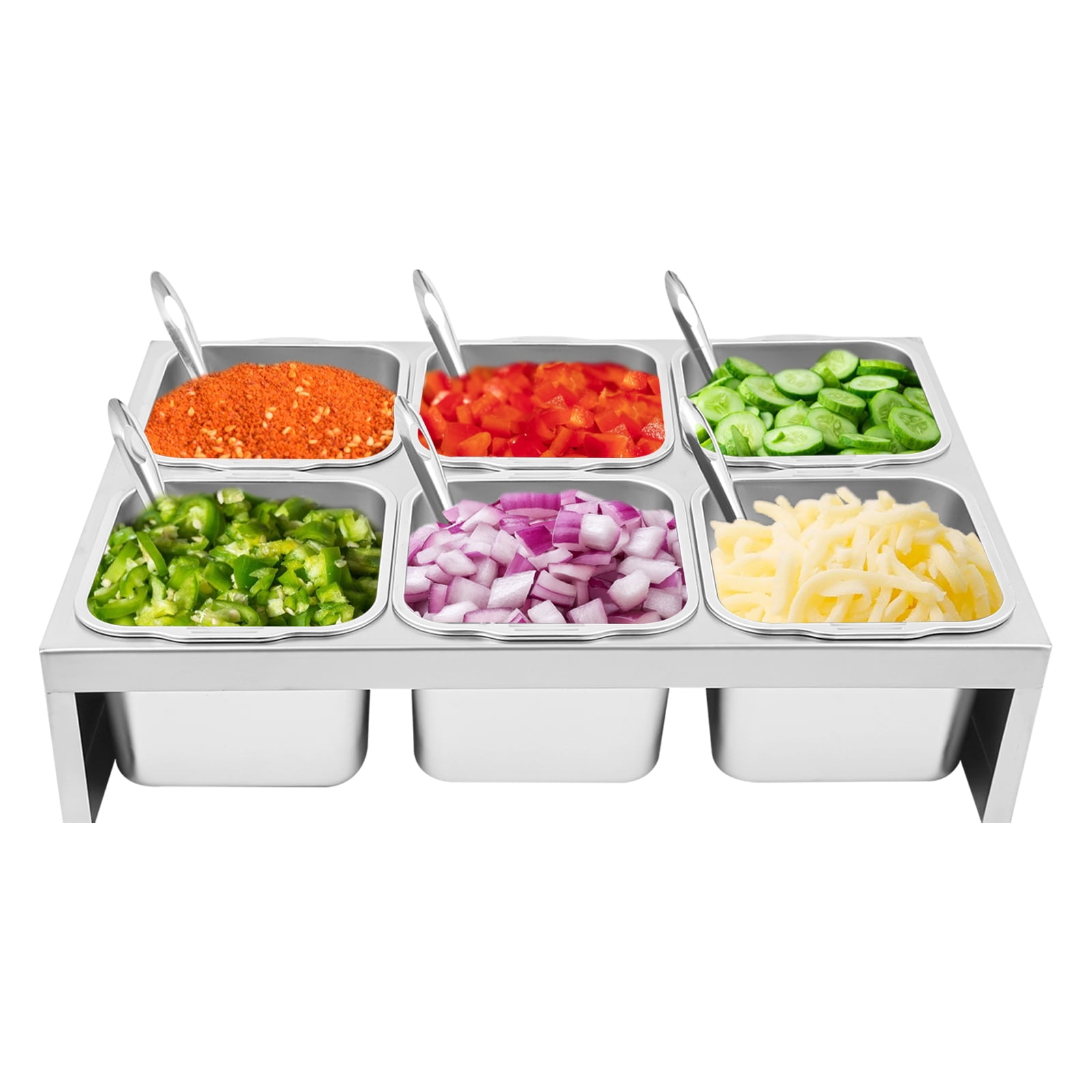 6 Containers Pizza Topping Station with 6 x 2.5Qt Containers, Stainless ...