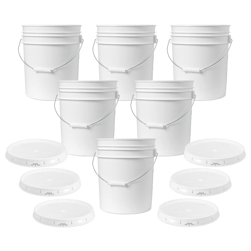 6 Count 5 Gallon Plastic Bucket with Metal Grip, Versatile High Quality ...