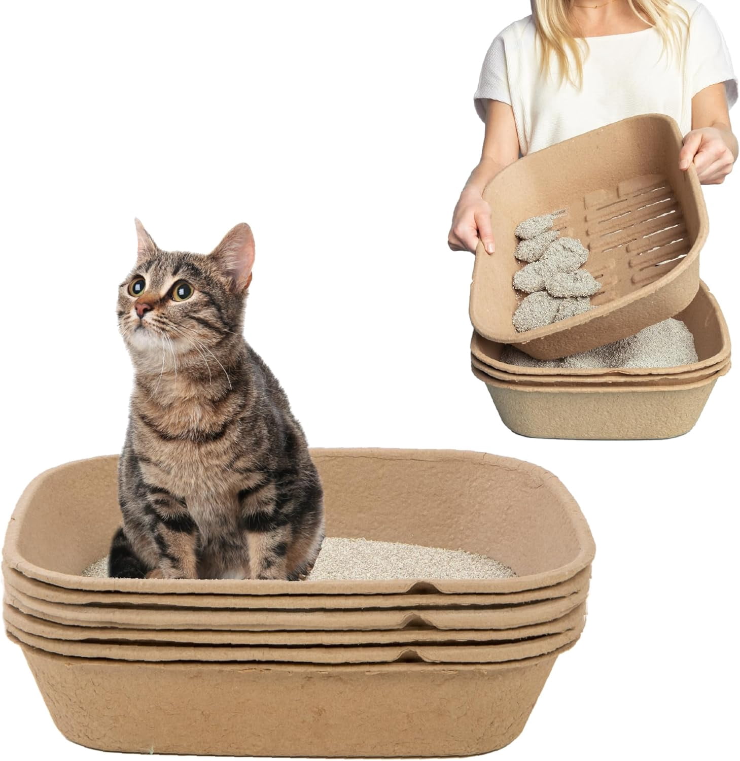 6 Count Jumbo Disposable Cat Litter Boxes, Durable & Portable, Odor ...