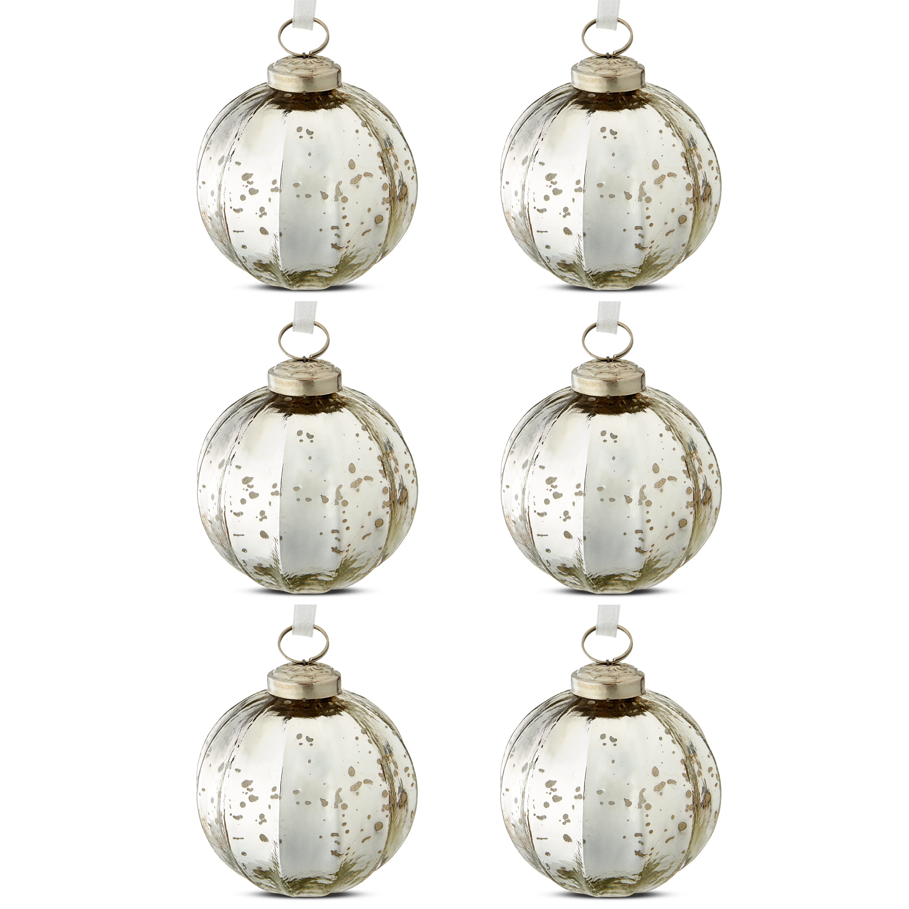 6 Count Silver Glass Ball Christmas Hanging Ornaments, 3 in, by Holiday ...