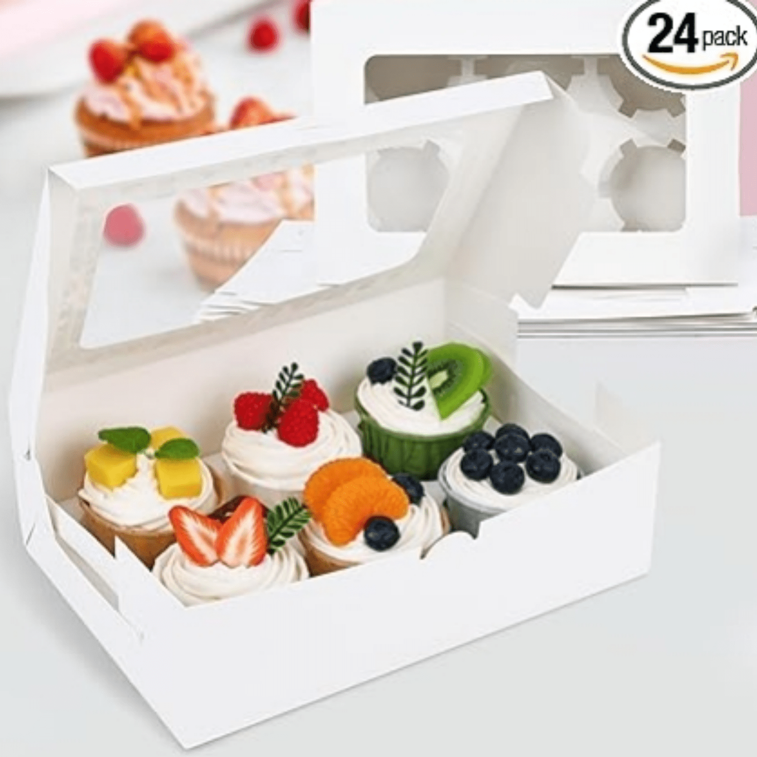 6 Count White Cupcake Boxes, 6 Sets Cupcake Carrier with Window Boxes ...