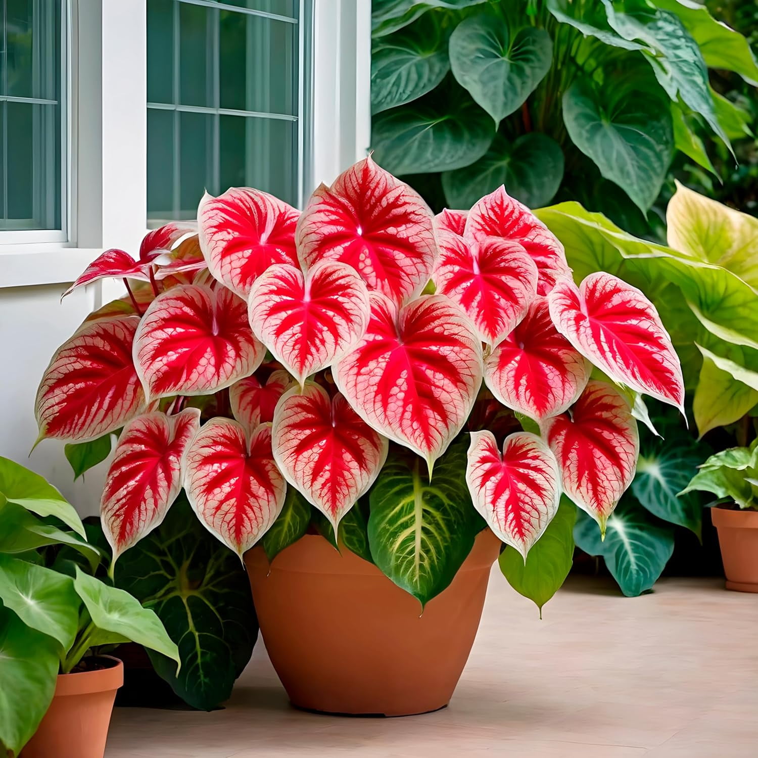 CZ Grain, 6 Crimson Skye Caladium Bulbs, Perennial Hosta, Elephant Ears ...
