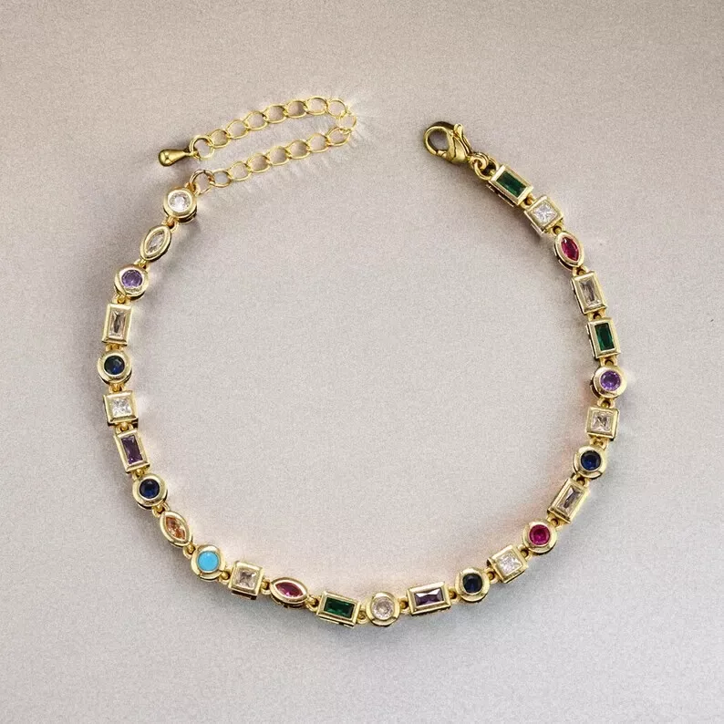 "6 Ct Round Simulated Multi-Gemstone Tennis Bracelet, 925 Sterling ...