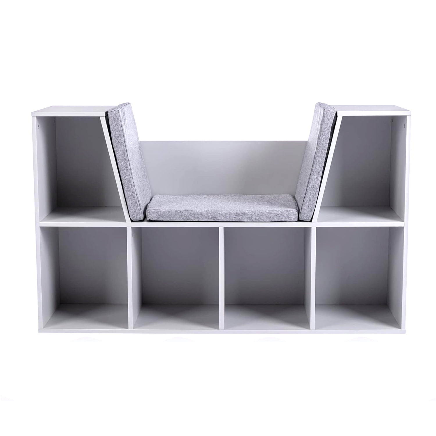 6-Cubby Kids Bookcase with Reading Nook and Cushion, Multi-Purpose ...