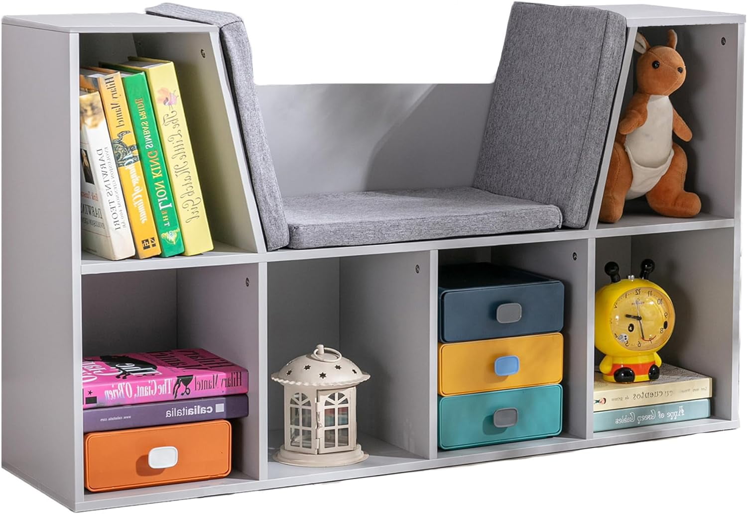 6-Cubby Kids Bookcase with Reading Nook and Cushion, Multi-Purpose ...