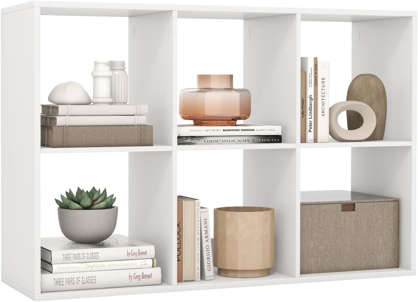 6-Cube Bookcase, White Cubby Bookshelf w/Back Guardrail & Anti-Tipping ...