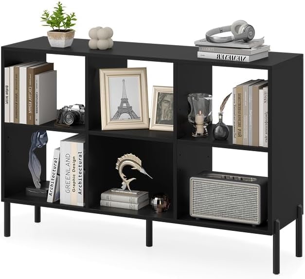 6 Cube Bookcase, Wood Storage Organizer with 5 Metal Legs, Bookshelf ...