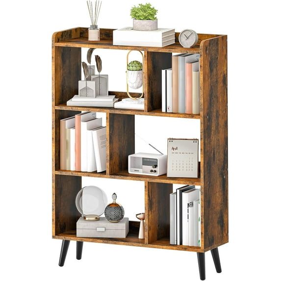 6 Cube Bookshelf, 4 Tier Bookcase with Legs, Mid-Century Modern ...