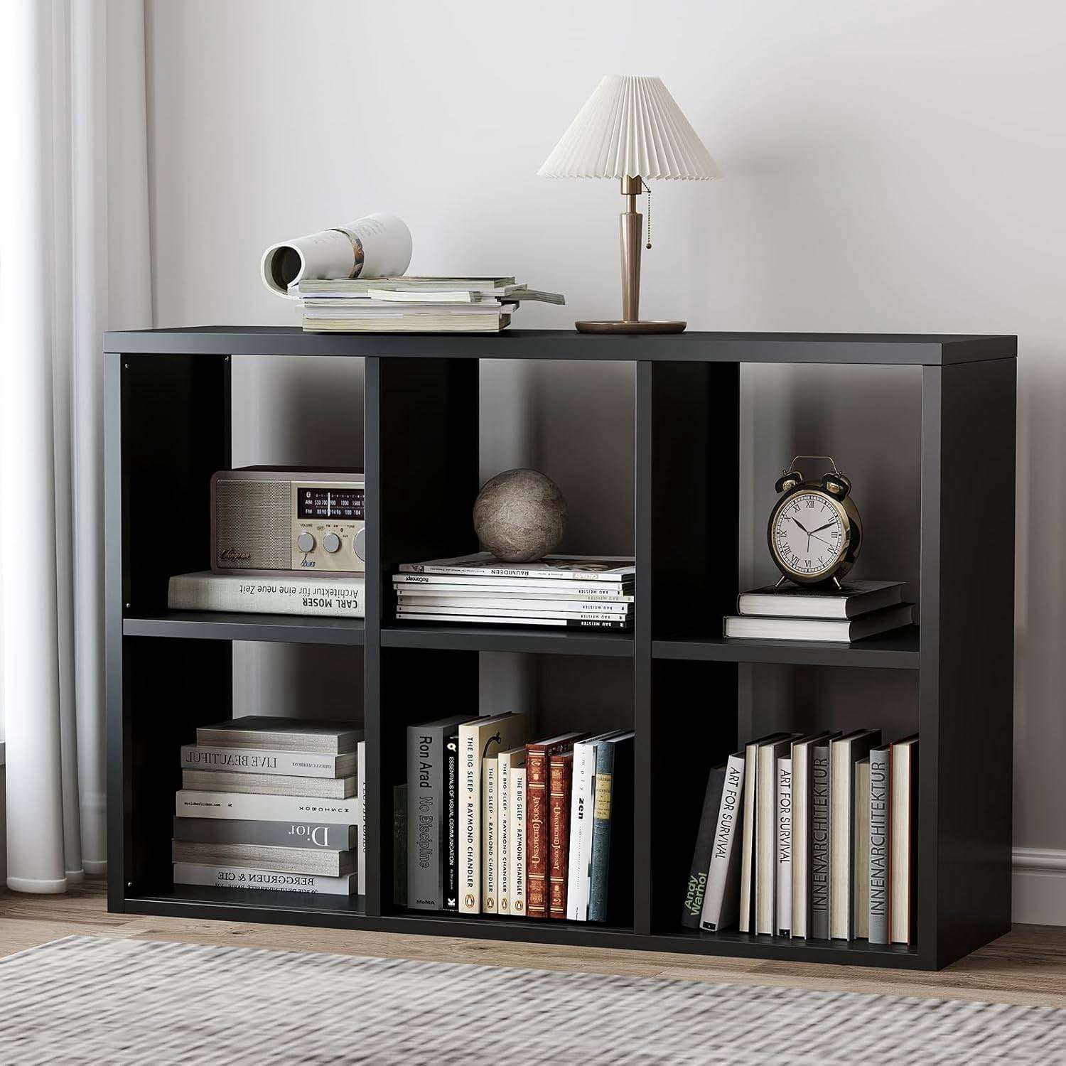 6-Cube Freestanding Steel Storage Organizer, 2-Tier Bookshelf for ...