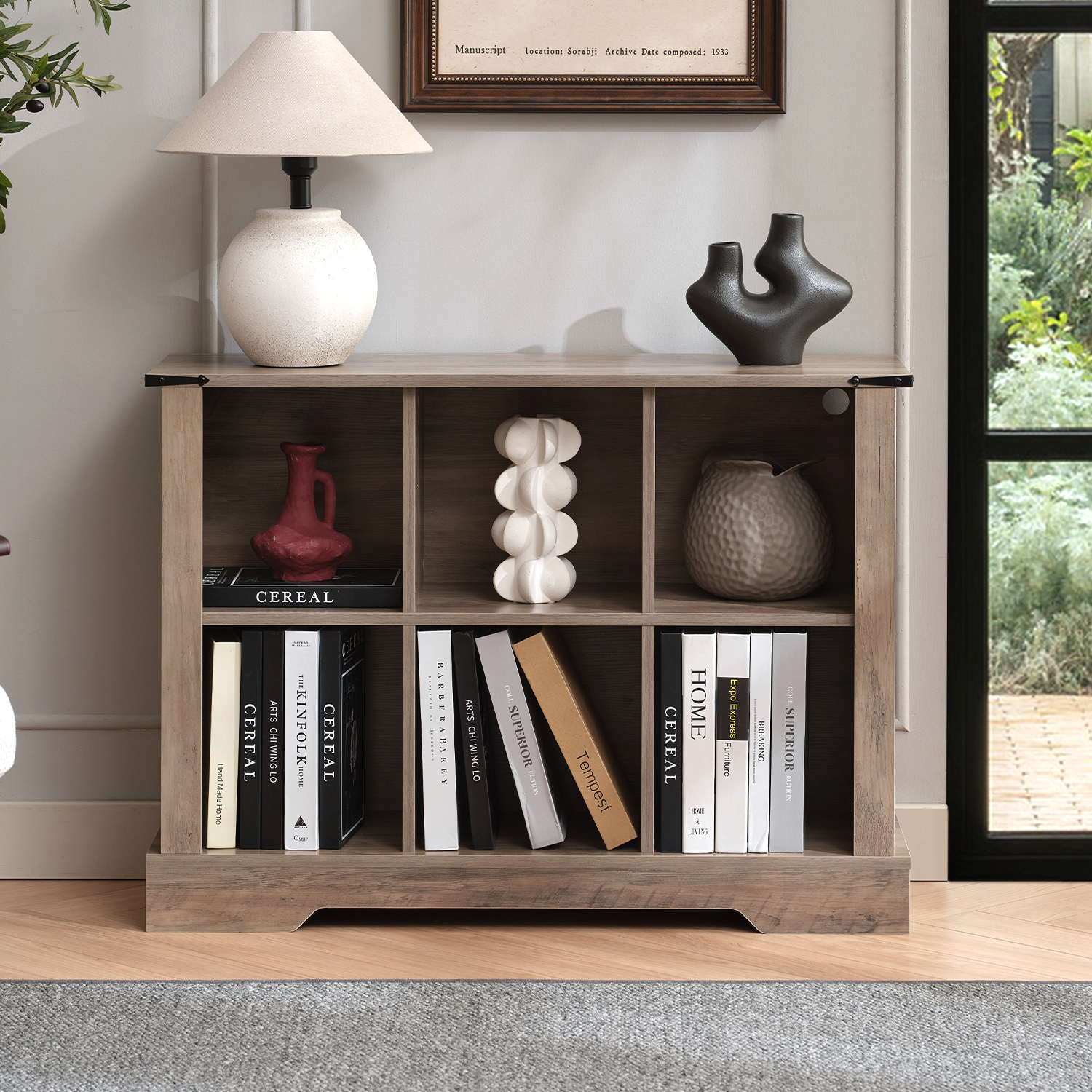 6-Cube LED Bookshelf, Mid-Century Modern Wood Storage Shelf for Bedroom ...