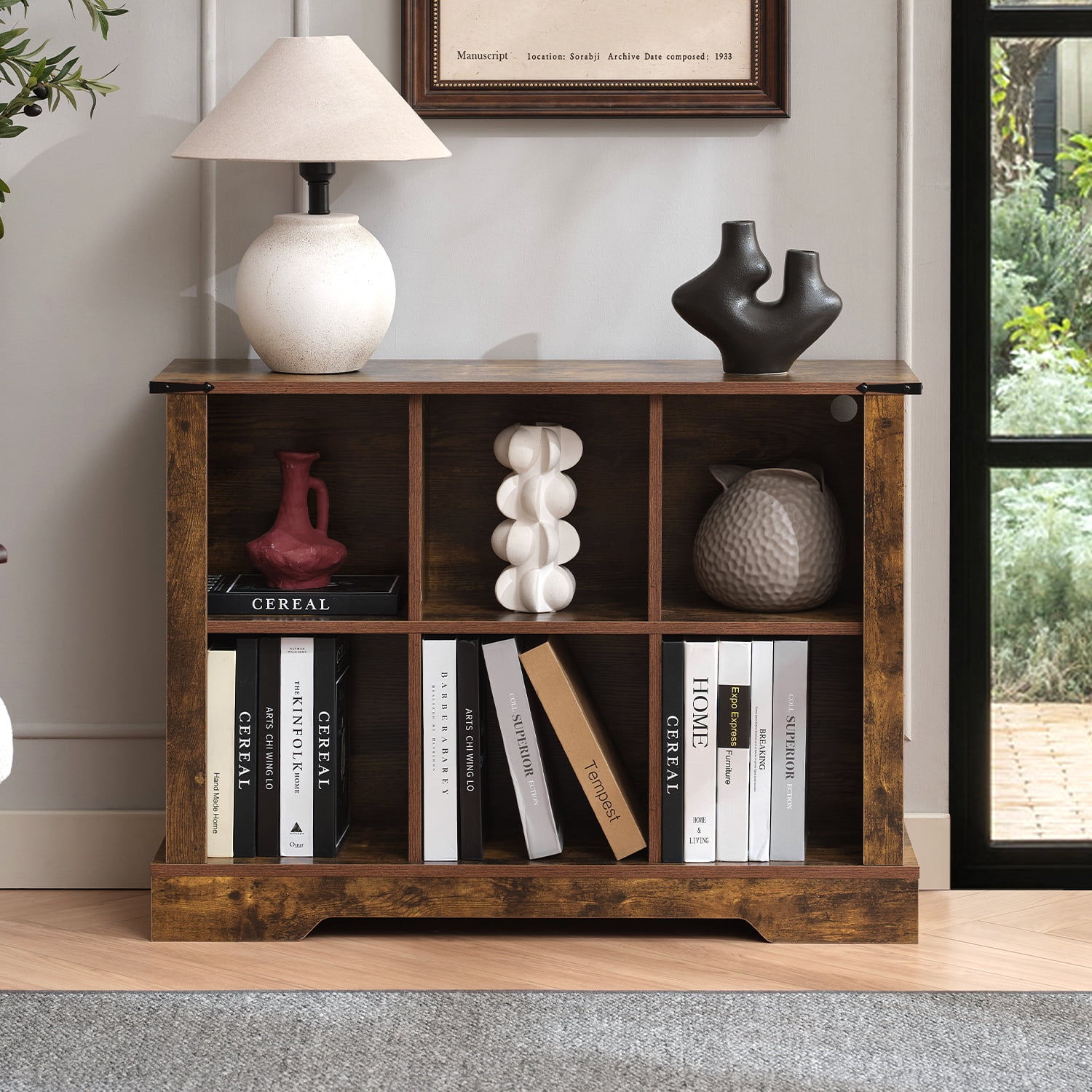 6-Cube LED Bookshelf, Mid-Century Modern Wood Storage Shelf for Bedroom ...