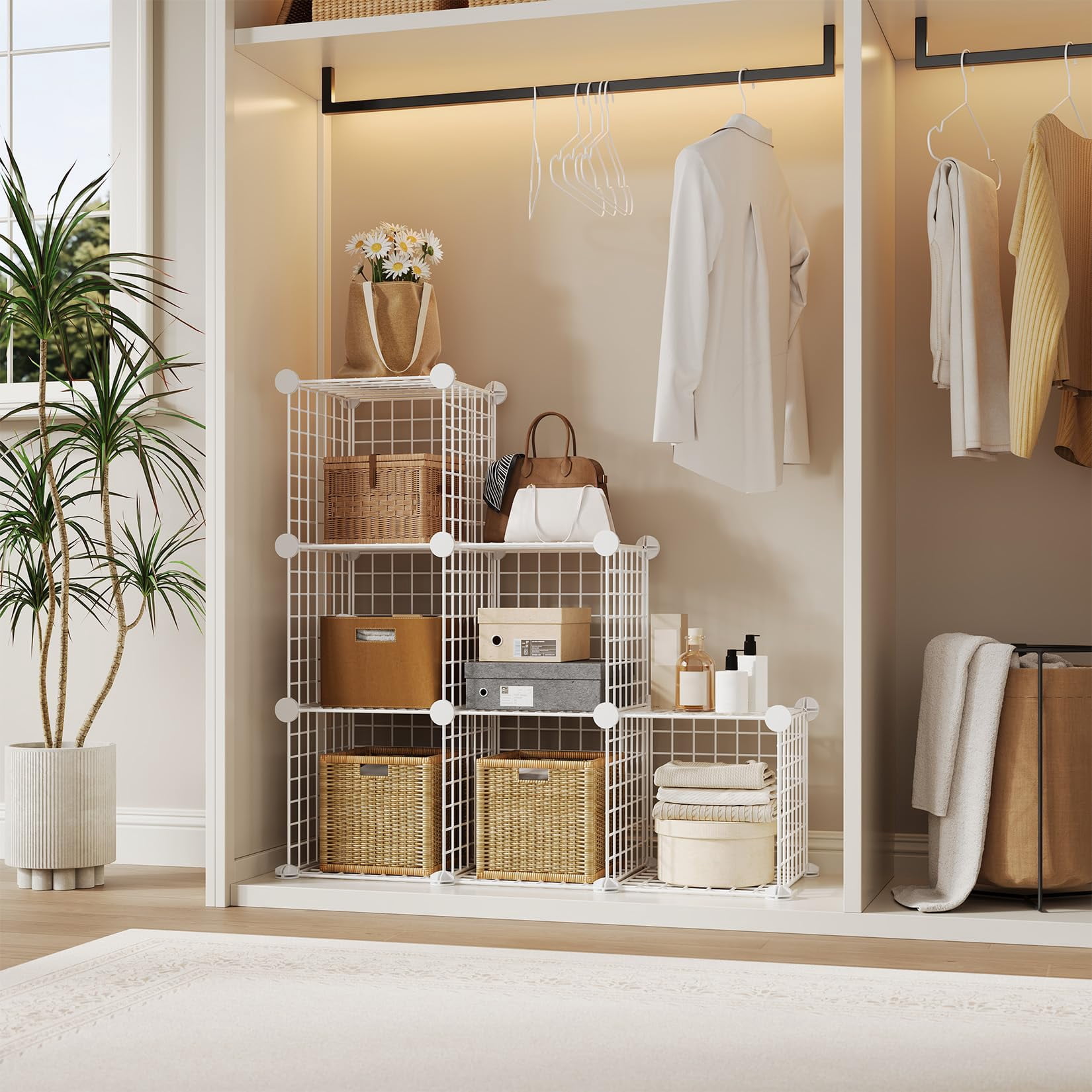 6-Cube Modular Wire Storage Organizer – Durable Metal Grid Closet Shelf ...