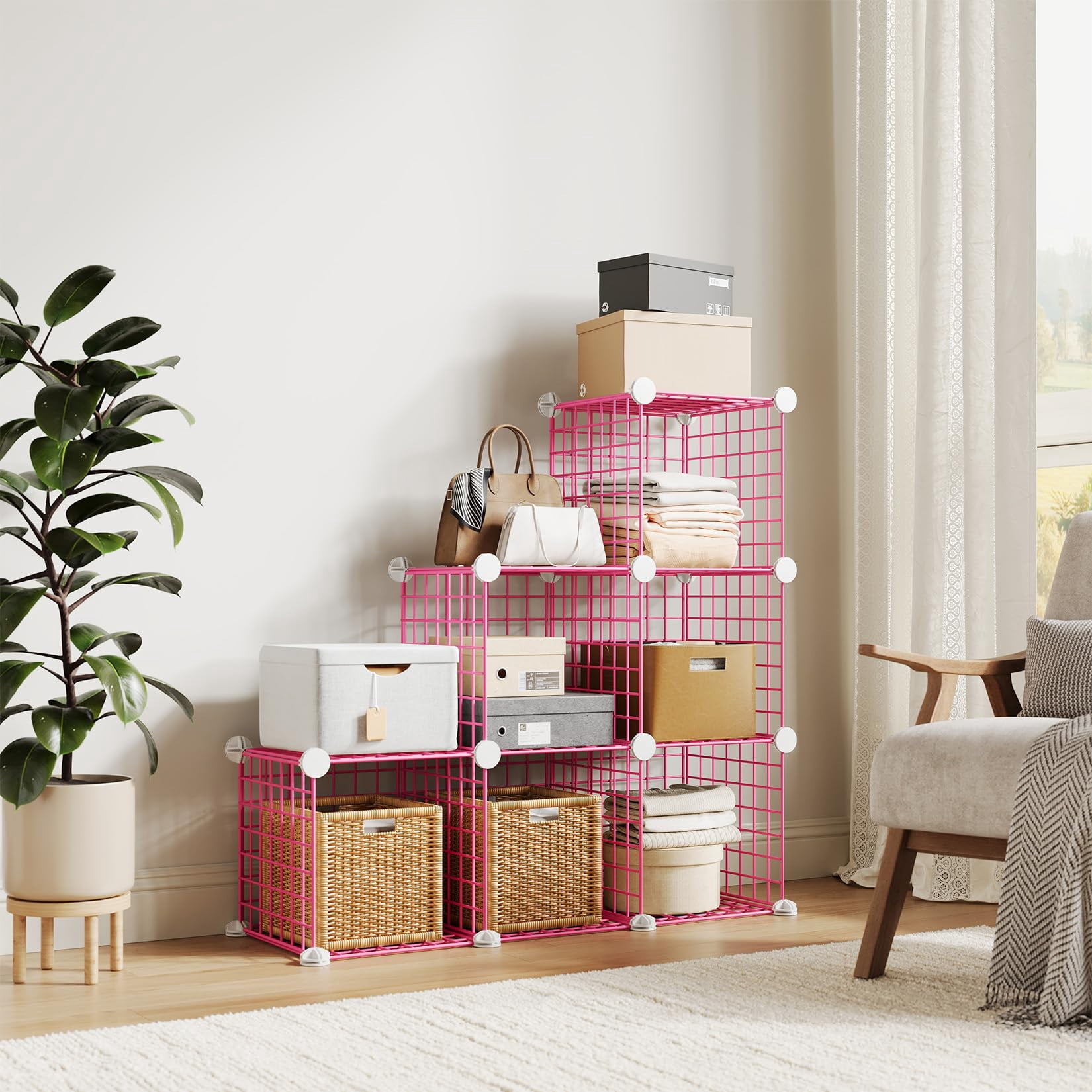 6-Cube Modular Wire Storage Organizer – Sturdy Metal Grid Shelving Unit ...