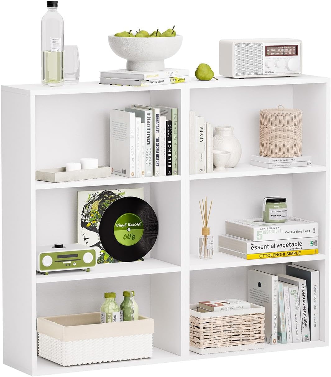 6 Cube Narrow Book Shelf 3-Tier 2 Pack Bookcase Storage Organizer Short ...