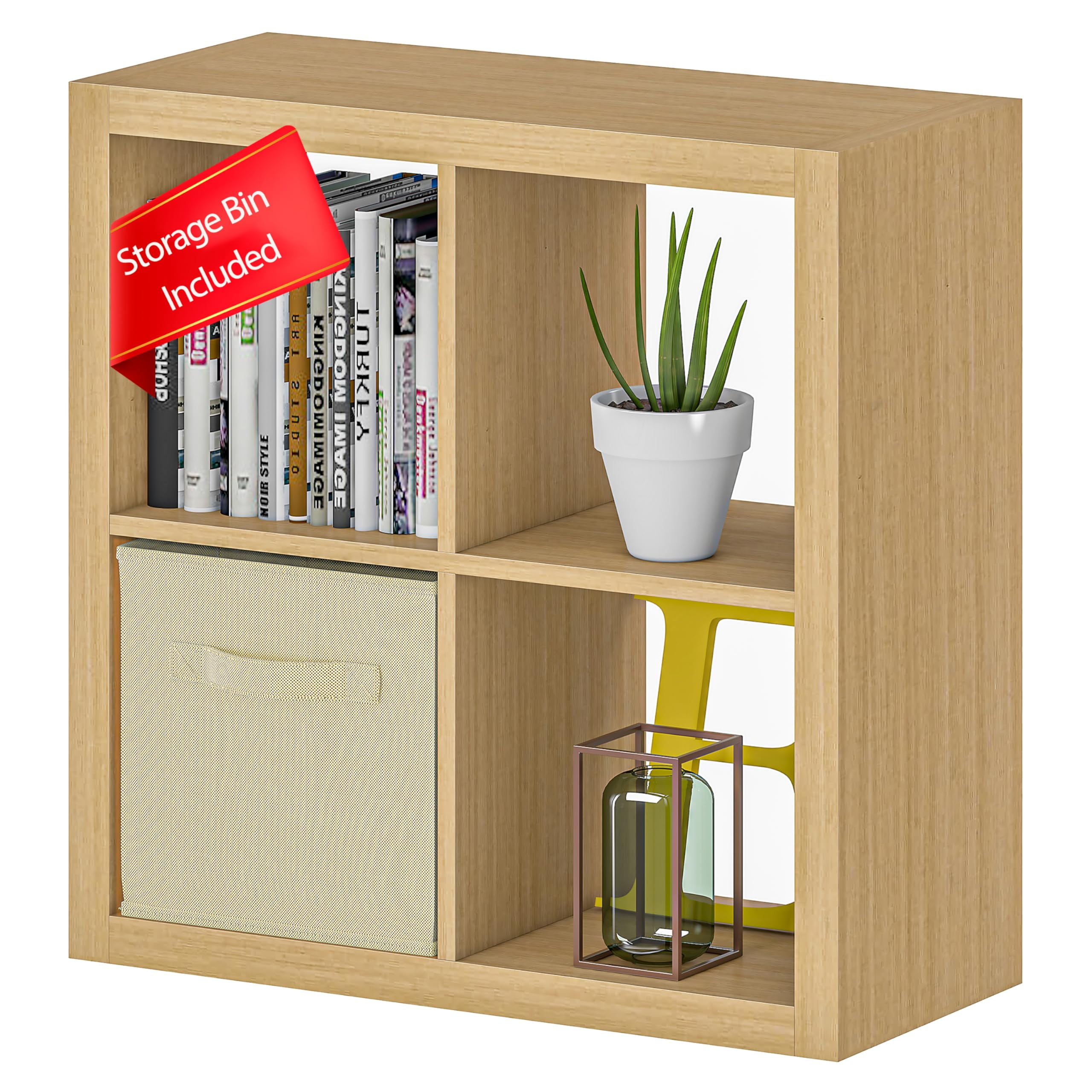 6-Cube Open Bookcase with Storage Bins, Modern Wooden Shelf Organizer ...