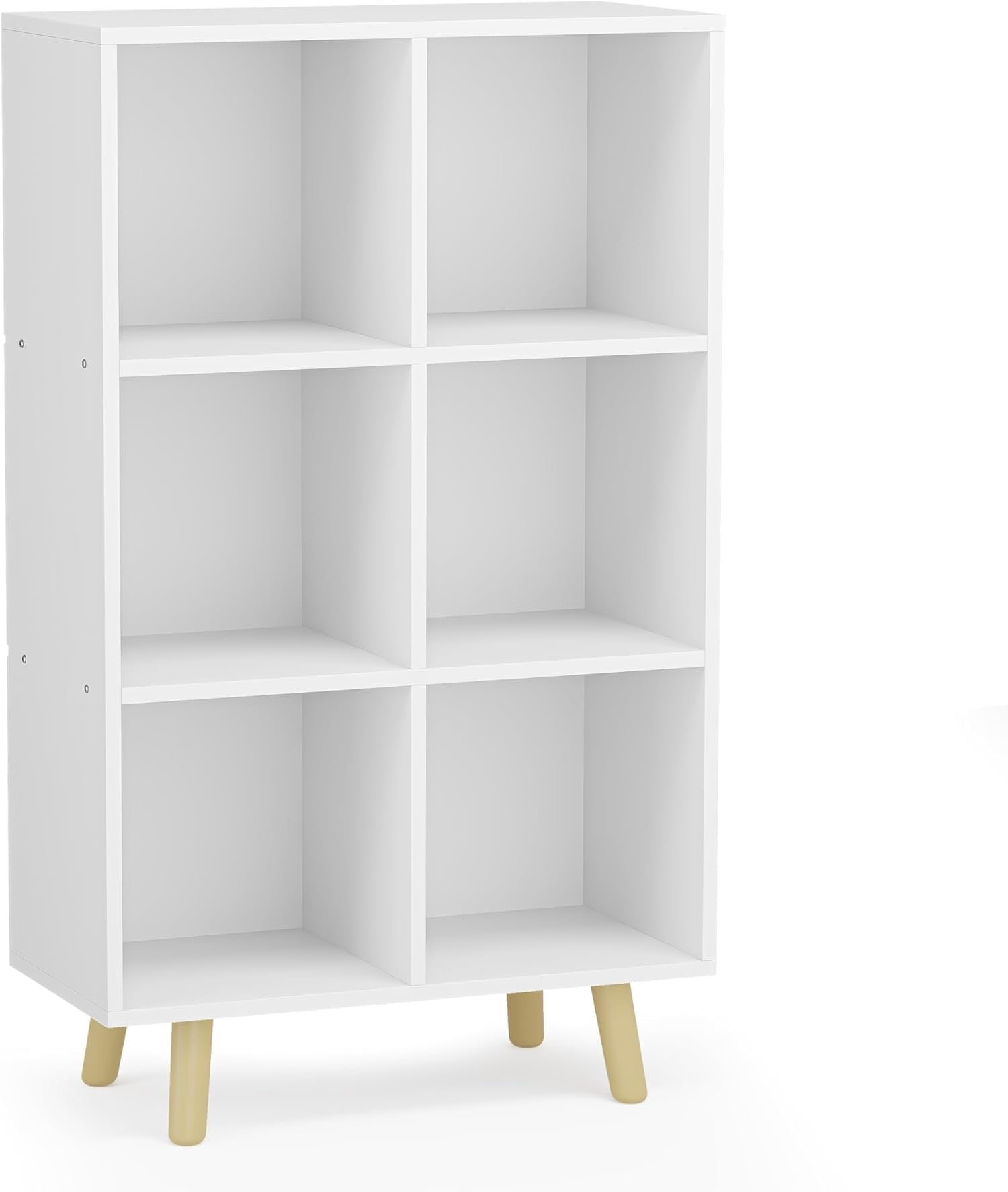 6-Cube Open Shelf Bookcase - 3-Tier Wooden Floor-Standing Bookshelf ...