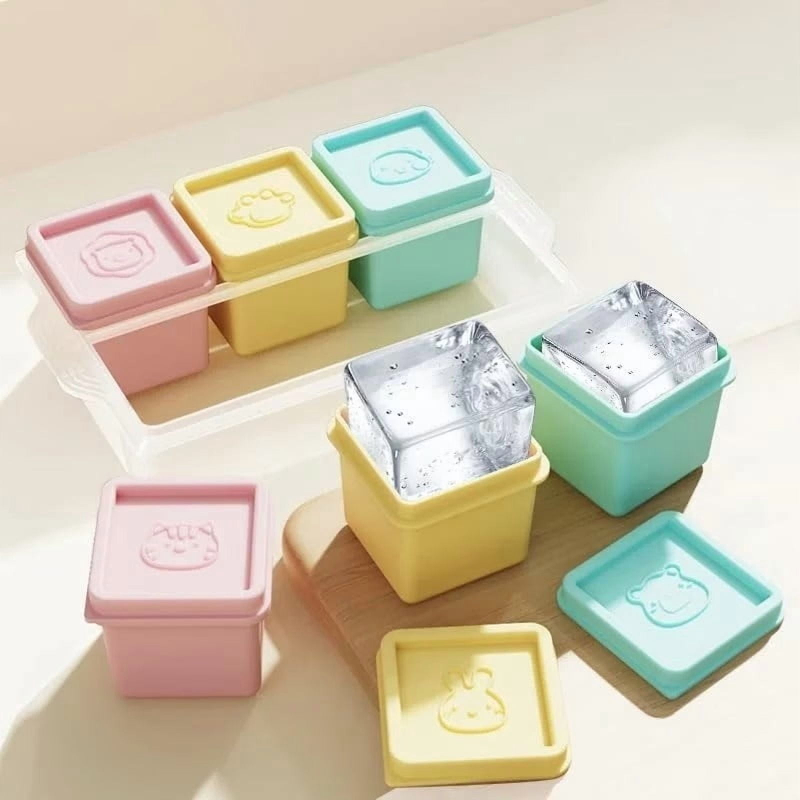 6-Cube Silicone Ice Tray with Lid - Reusable Large Square Ice Mold for ...