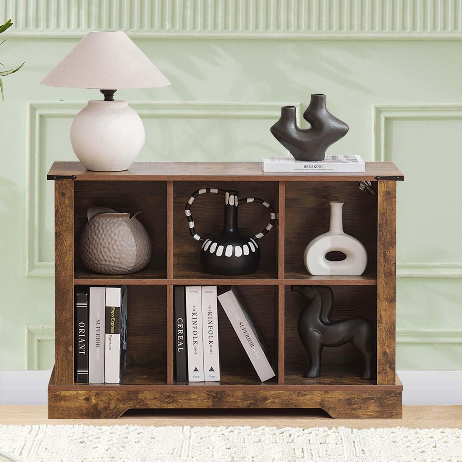 6 Cube Storage Organizer, 2-Tier Bookshelf with LED Lights, Wood Cube ...