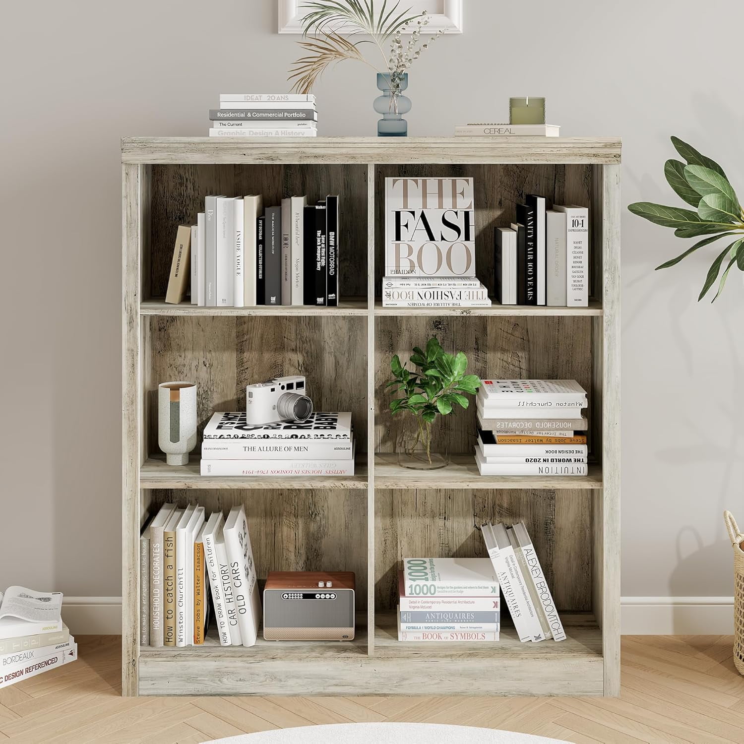 6 Cube Storage Organizer, 53 Inch Tall Bookcase with Anti-Tip Design ...