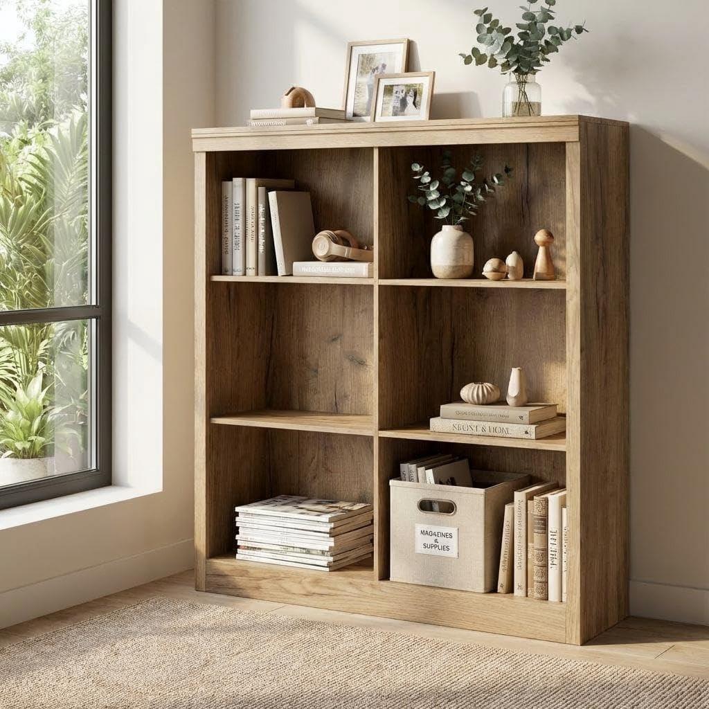 6 Cube Storage Organizer, 53 Inch Tall Bookcase with Anti Tip Design ...