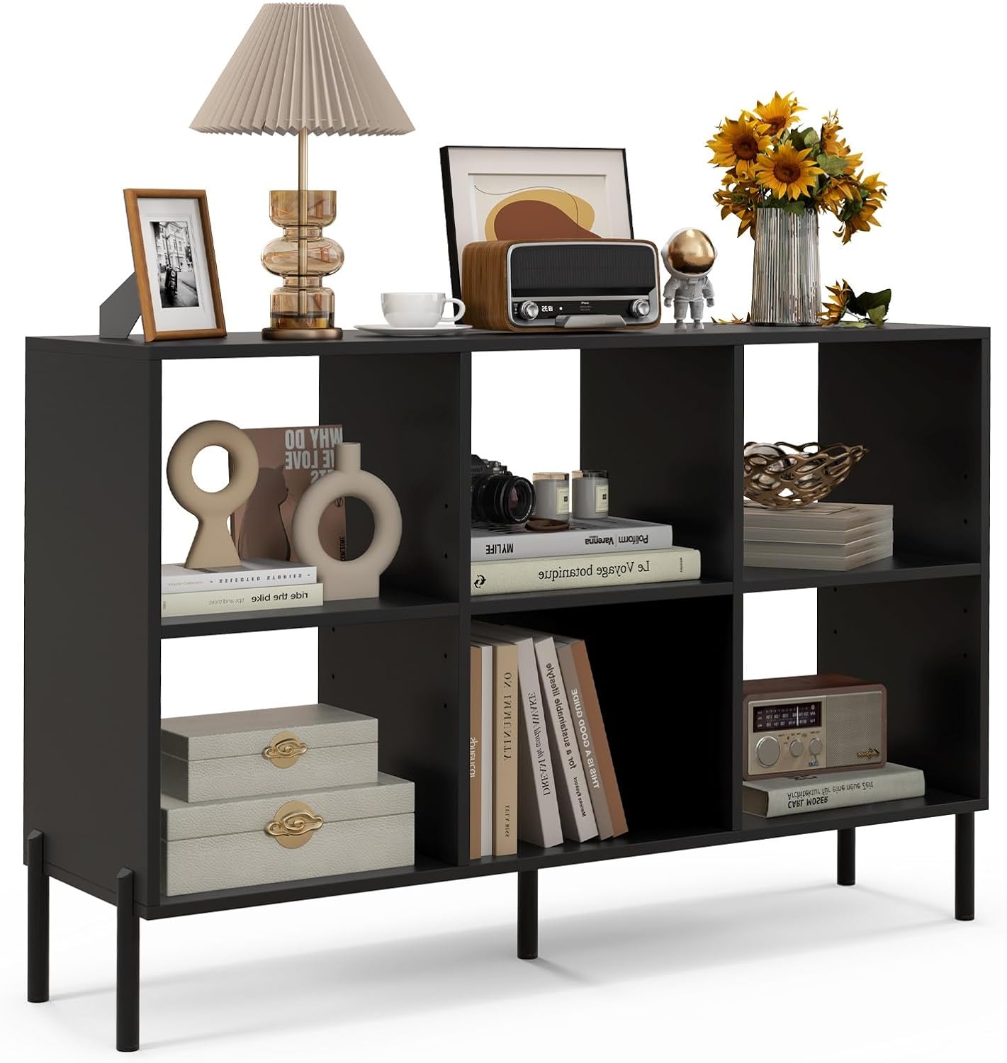 6 Cube Storage Organizer Bookcase, 3-Tier Wood Open Bookshelf with ...