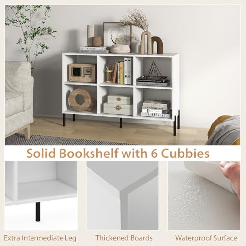 6 Cube Storage Organizer Bookshelf, 3-Tier Wood Open Bookcase with 5 ...