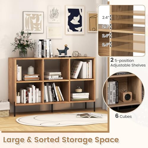 6 Cube Storage Organizer Bookshelf, 3-Tier Wood Open Bookcase with 5 ...