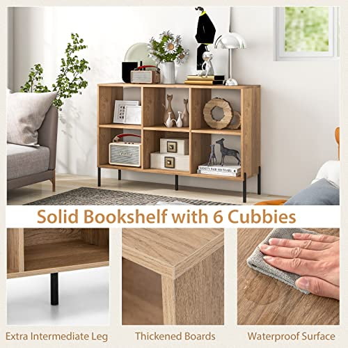 6 Cube Storage Organizer Bookshelf, 3-Tier Wood Open Bookcase with 5 ...