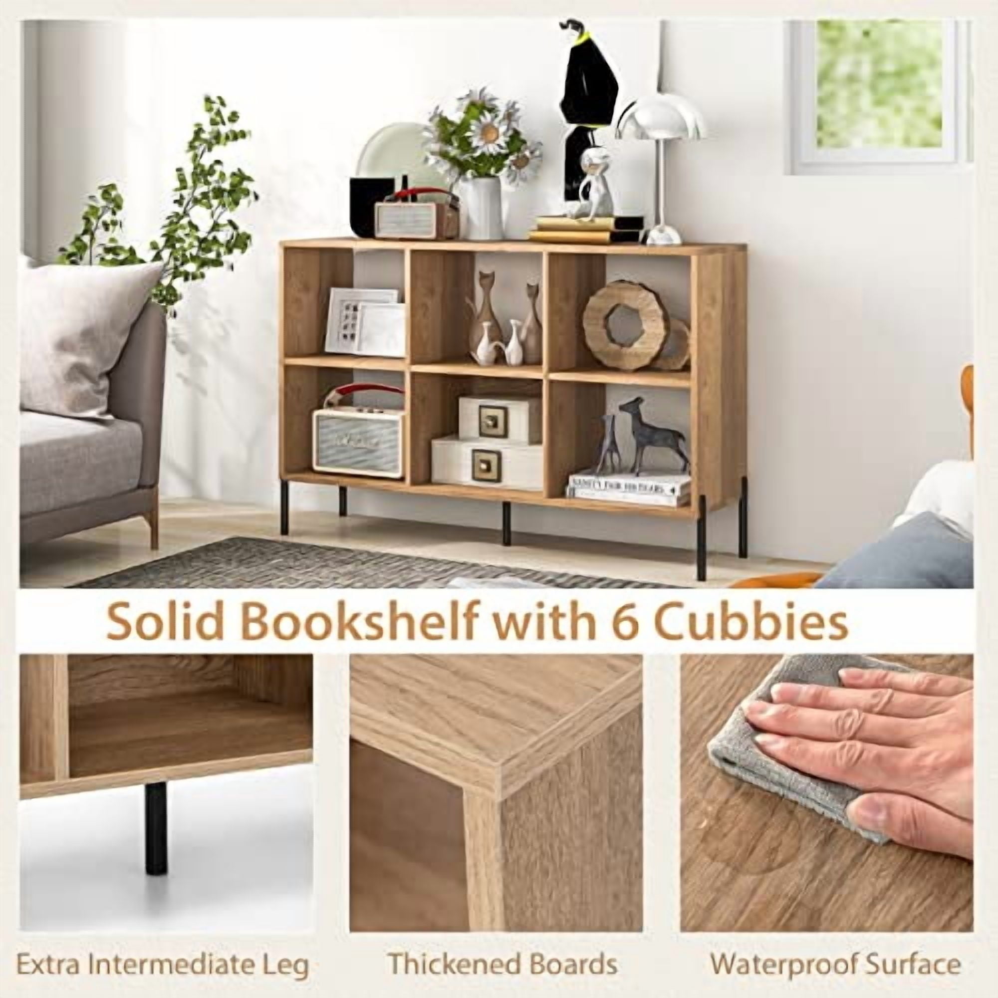 6 Cube Storage Organizer Bookshelf, 3-Tier Wood Open Bookcase with 5 ...