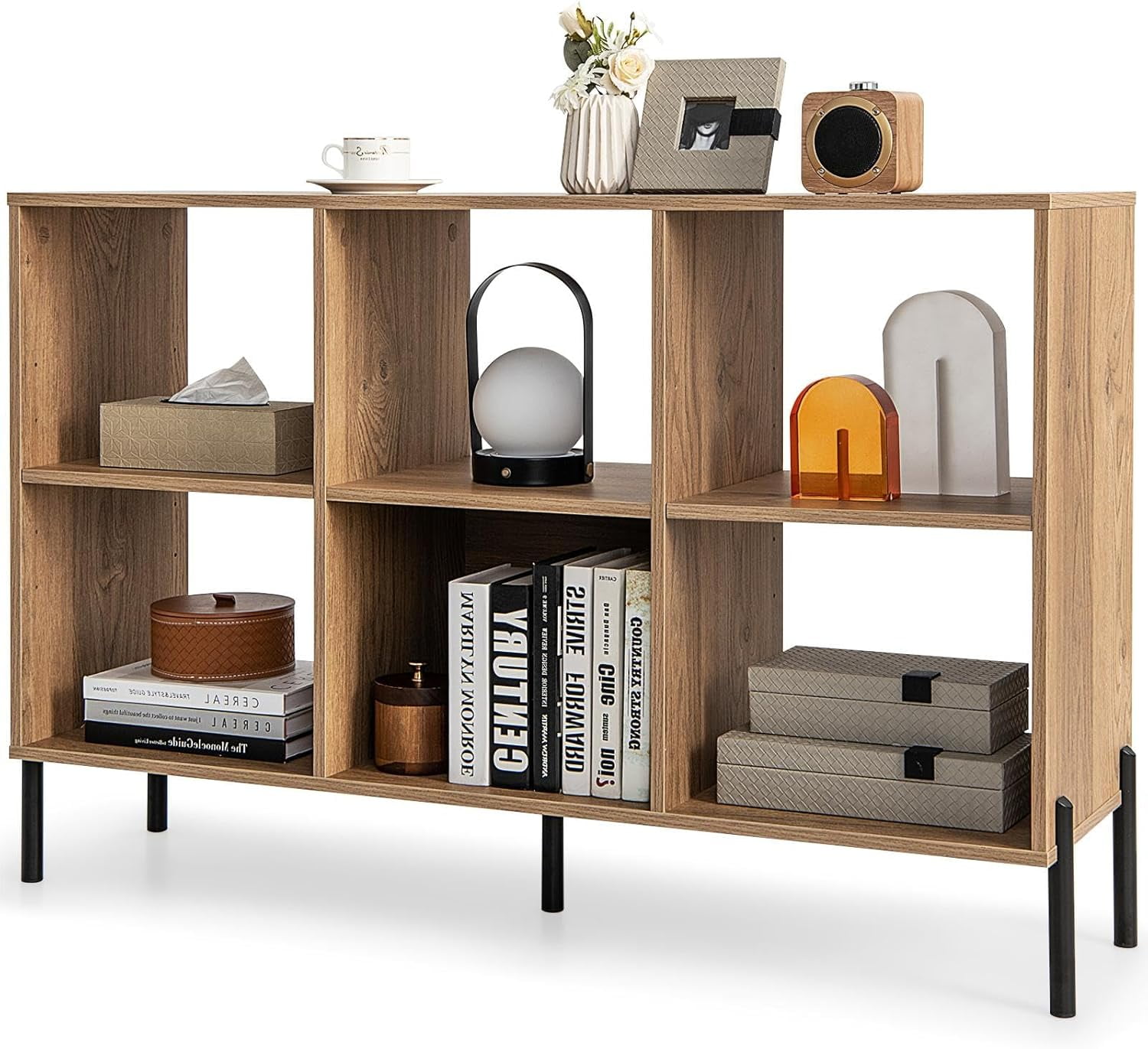 6 Cube Storage Organizer Bookshelf 3-Tier Wood Open Bookcase with 5 ...