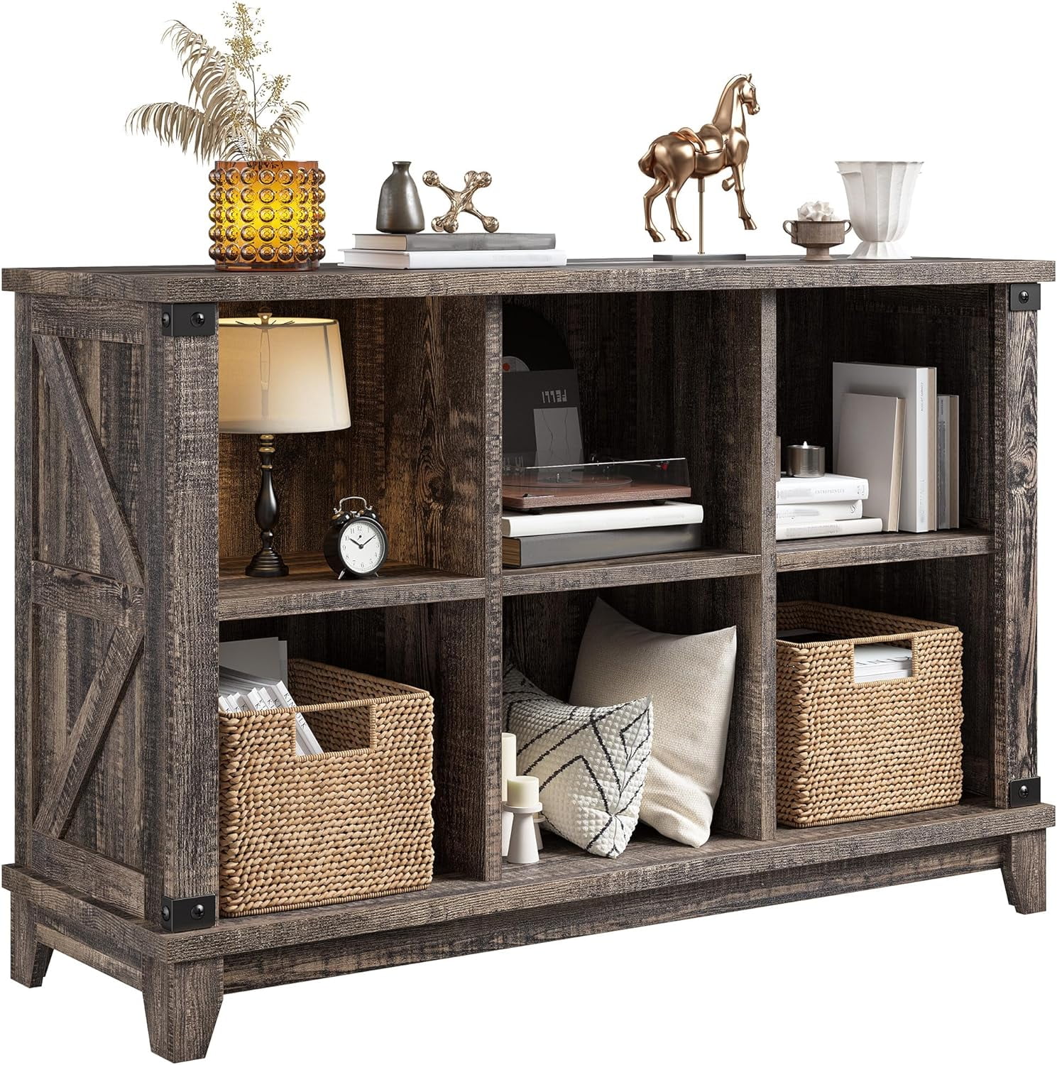 6 Cube Storage Organizer Bookshelf, Wood Cube Shelf Bookcase with ...