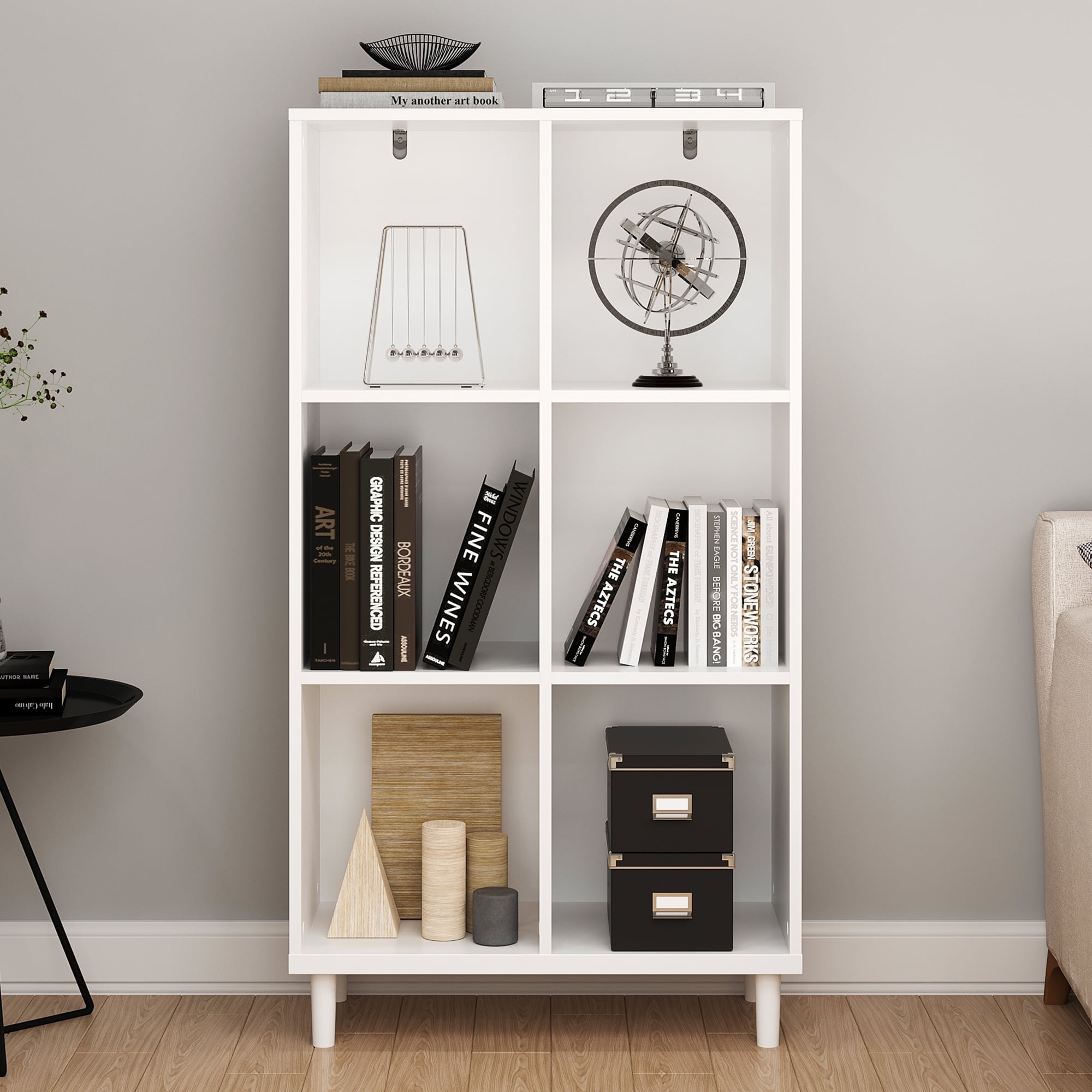 6-Cube Storage Organizer Bookshelf with Legs,Display Shelf,3-Tier ...