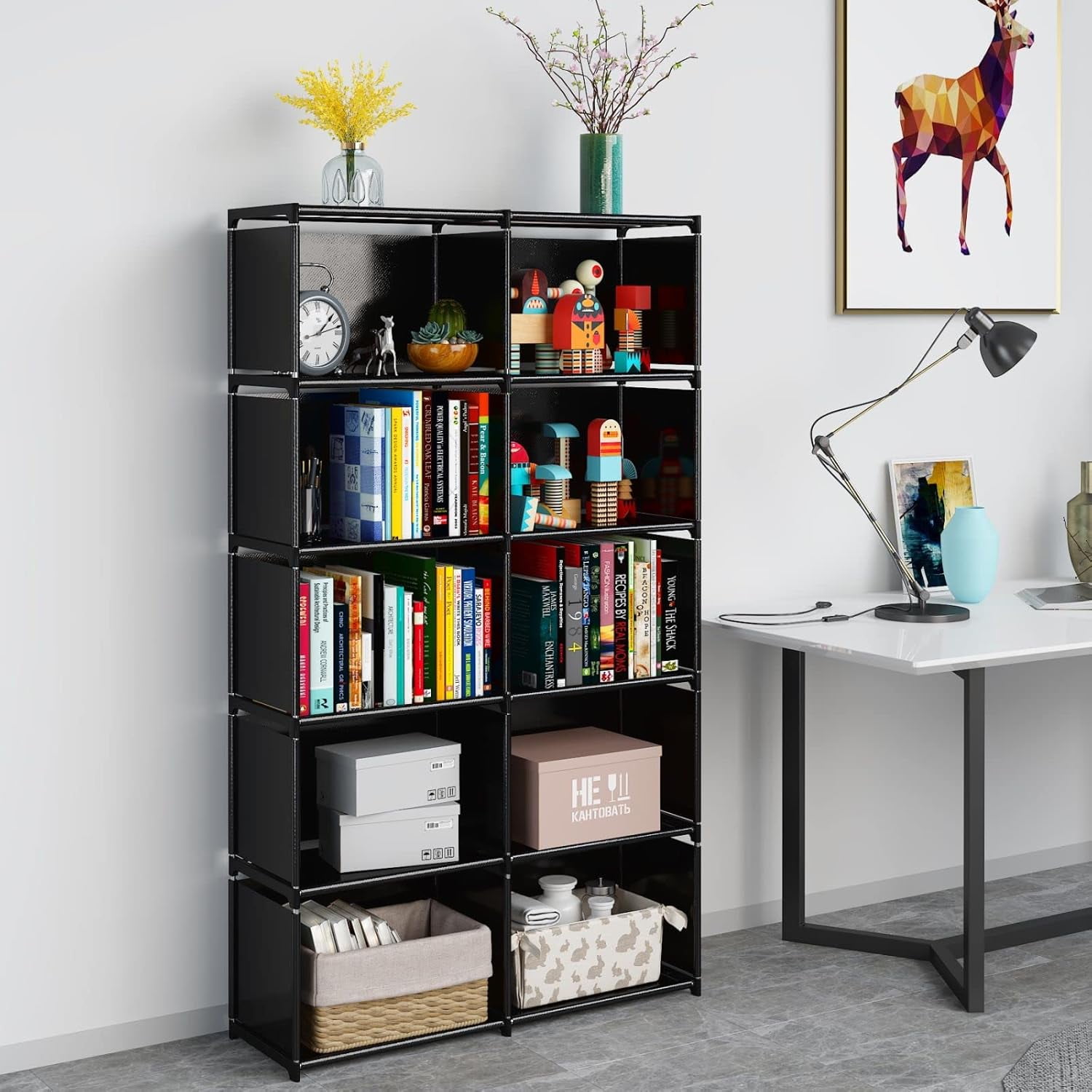 6 Cube Storage Organizer, DIY Bookcase, Metal Cube Bookshelf,Tall Book ...