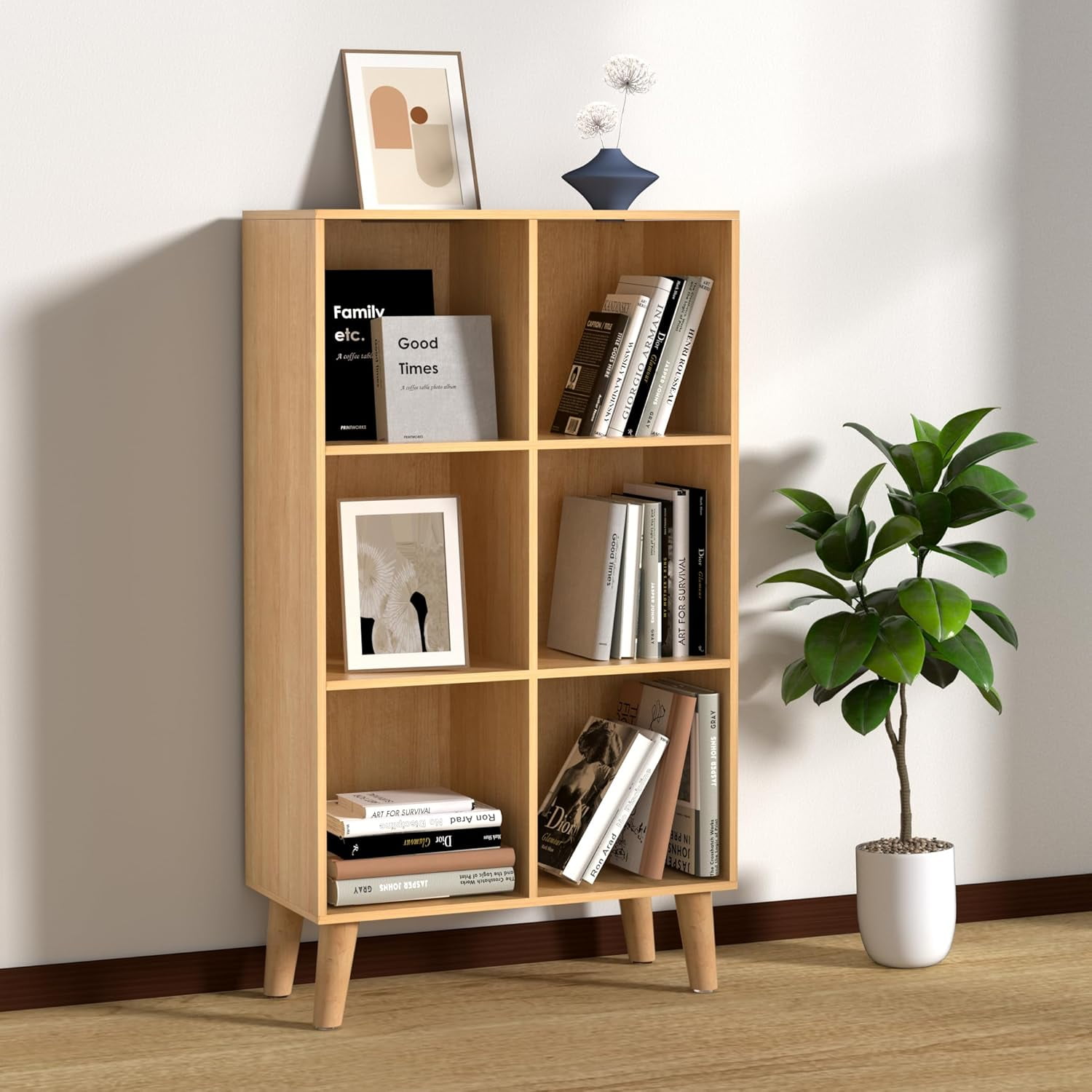 6 Cube Storage Organizer with Legs, 3 Tier Cube Low Bookcase ...
