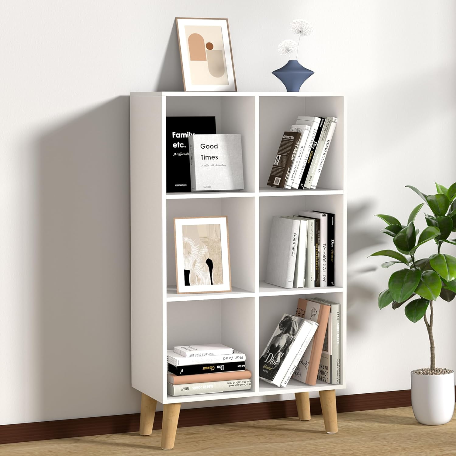 6 Cube Storage Organizer with Legs, 3 Tier Cube Low Bookcase ...
