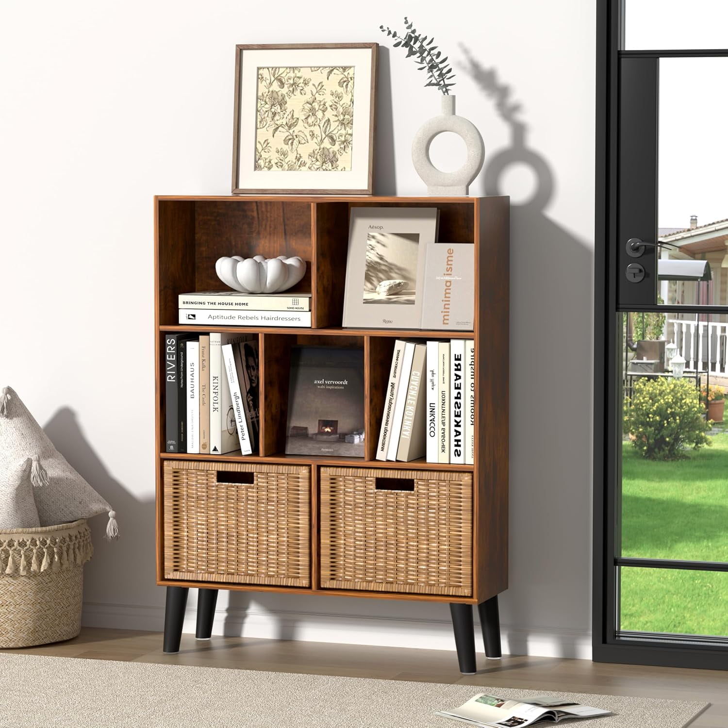 6 Cube Storage Organizer with Legs 3 Tier Cube Low Bookcase ...