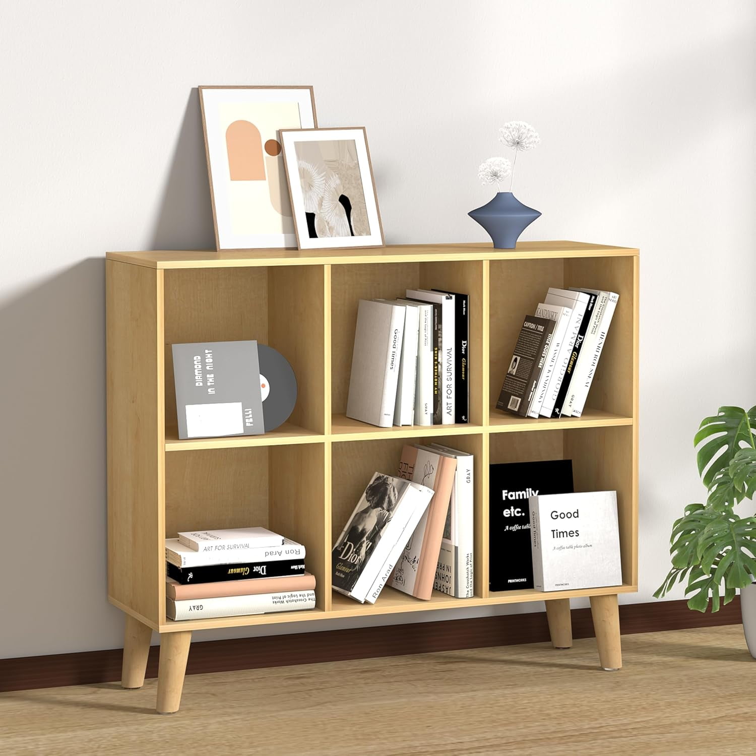 6 Cube Storage Organizer with Legs 3 Tier Cube Low Bookcase ...