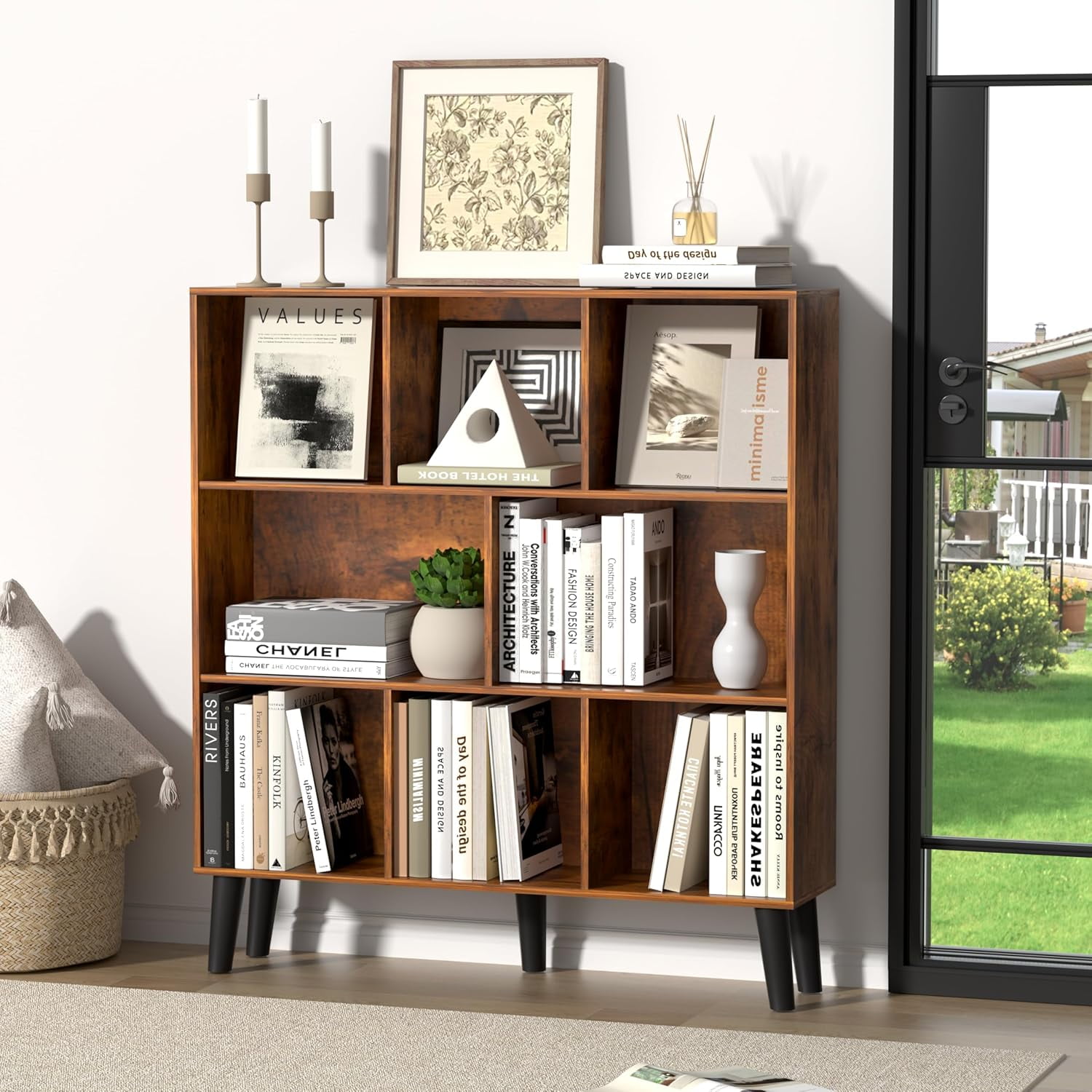 6 Cube Storage Organizer with Legs 3 Tier Cube Low Bookcase ...